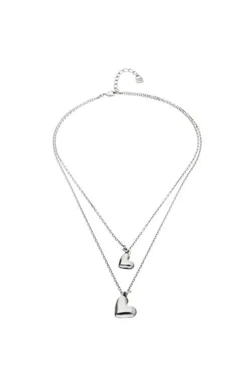 UNODE50 Double Necklace Plated In Sterling With Two Hearts