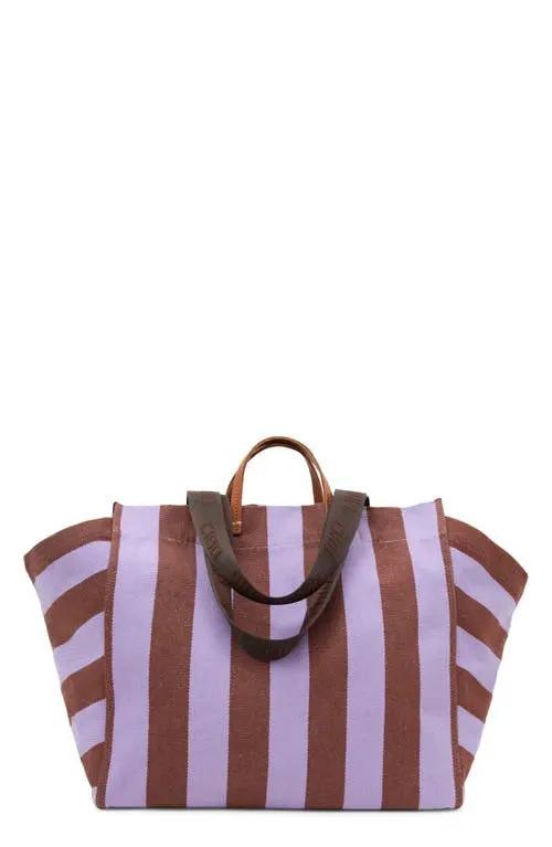 Clare V. Beach Canvas Stripe Tote - Jacaranda/hazelnut