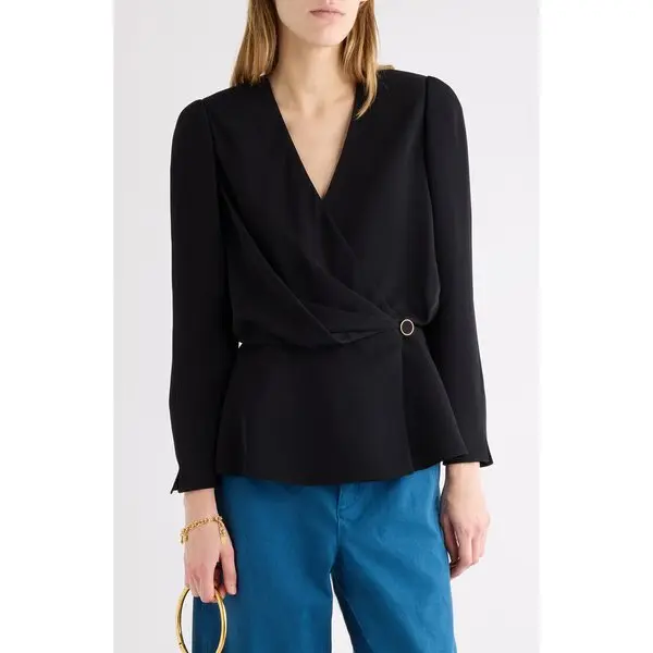 Chloé Fluid Faille Cinched Waist Top - Black