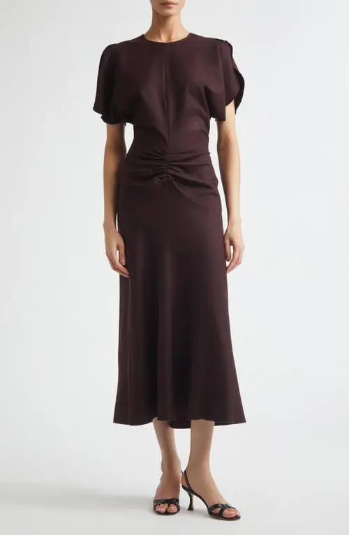 Victoria Beckham Bela Ruched Wool Midi Dress