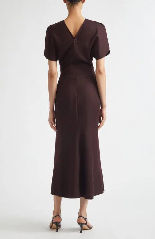 Victoria Beckham Bela Ruched Wool Midi Dress