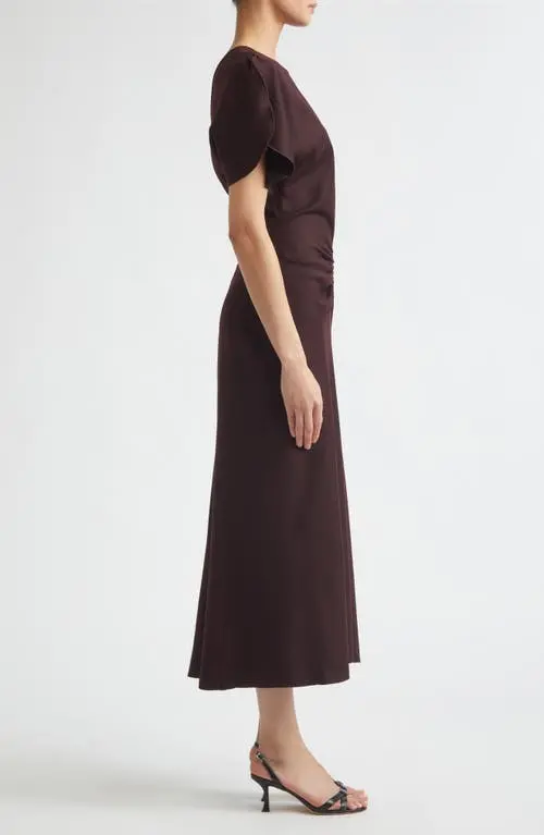 Victoria Beckham Bela Ruched Wool Midi Dress