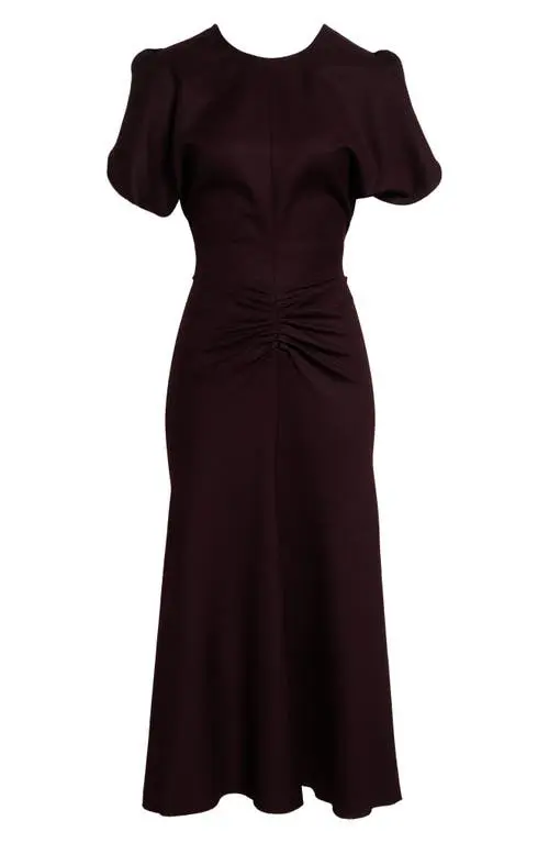 Victoria Beckham Bela Ruched Wool Midi Dress