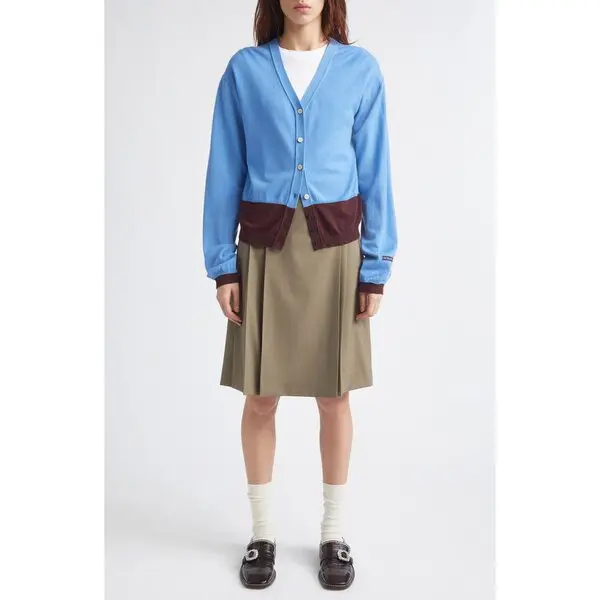 EENK Colorblock Wool V-neck Cardigan - Blue