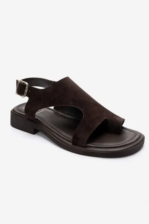 FOREVER & ALWAYS SHOES Burley Leather Slingback Sandal - Brown Suede