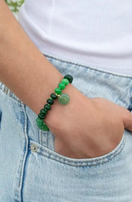 MARLYN SCHIFF Verde Agate Stretch Bracelet With Charm