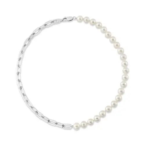 The Pearl Source 7mm White Freshwater Pearl And Chain Necklace - Sterling Silver