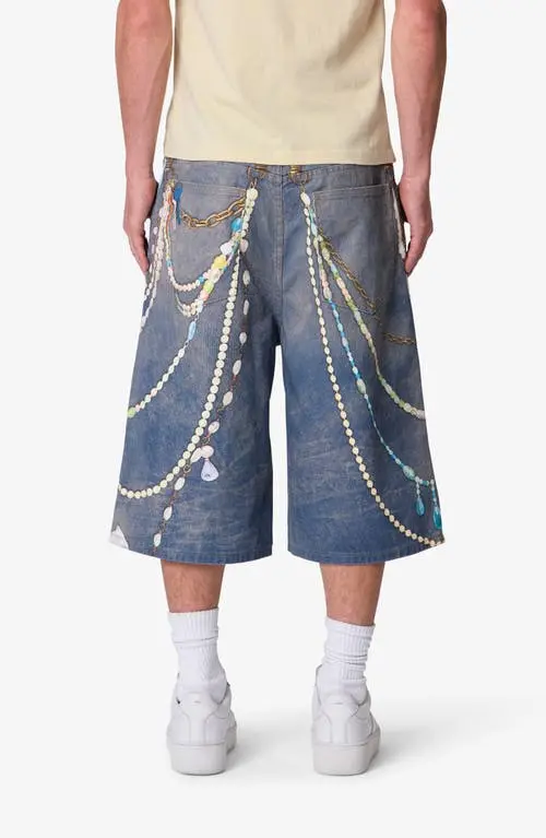 Mnml Ultra Baggy Chain Printed Denim Shorts