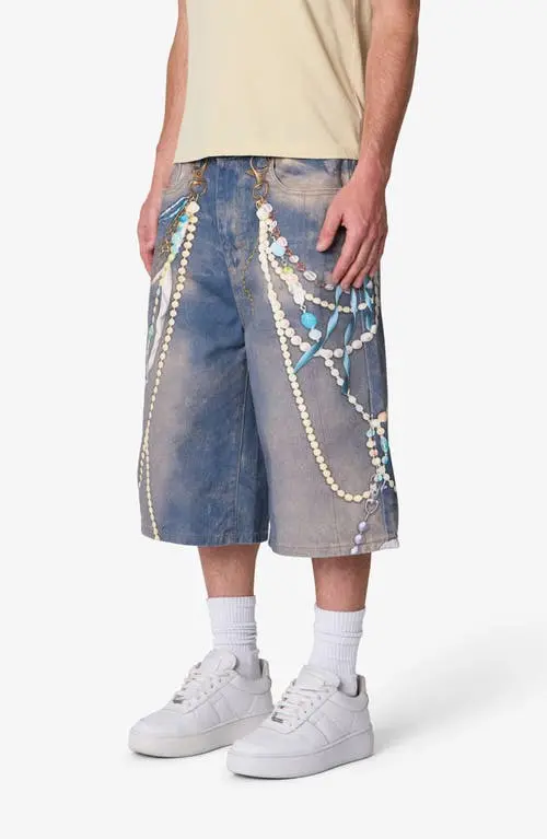 Mnml Ultra Baggy Chain Printed Denim Shorts
