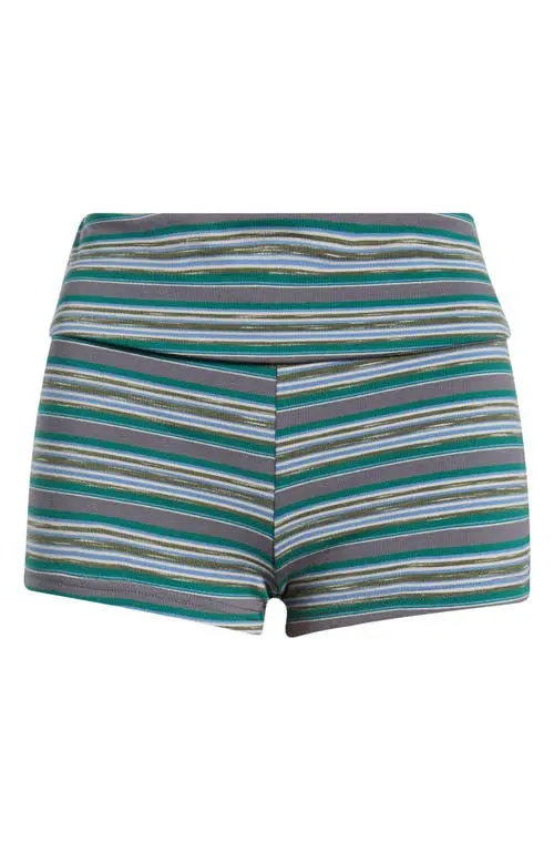 PACSUN Kelsey Foldover Mini Shorts - Stripe Multi