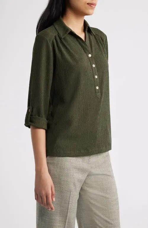 Anne Klein Half Placket Roll Tab Top