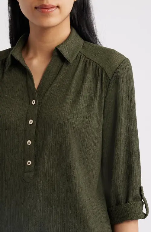 Anne Klein Half Placket Roll Tab Top