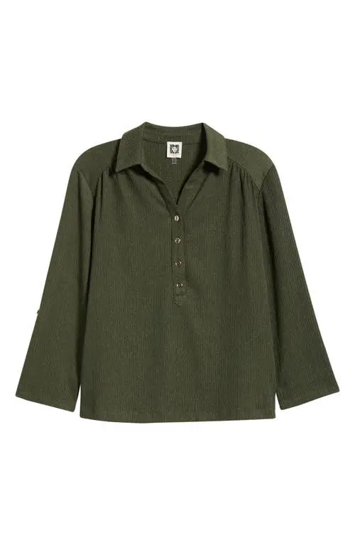 Anne Klein Half Placket Roll Tab Top