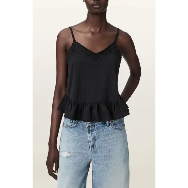 ALLSAINTS Georgia Lace Trim Peplum Camisole - Black