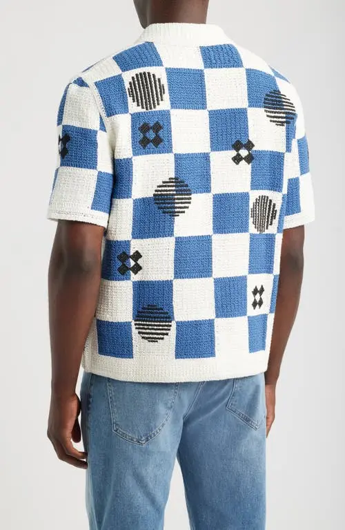 WAX LONDON Porto Check Embroidered Cotton Crochet Polo