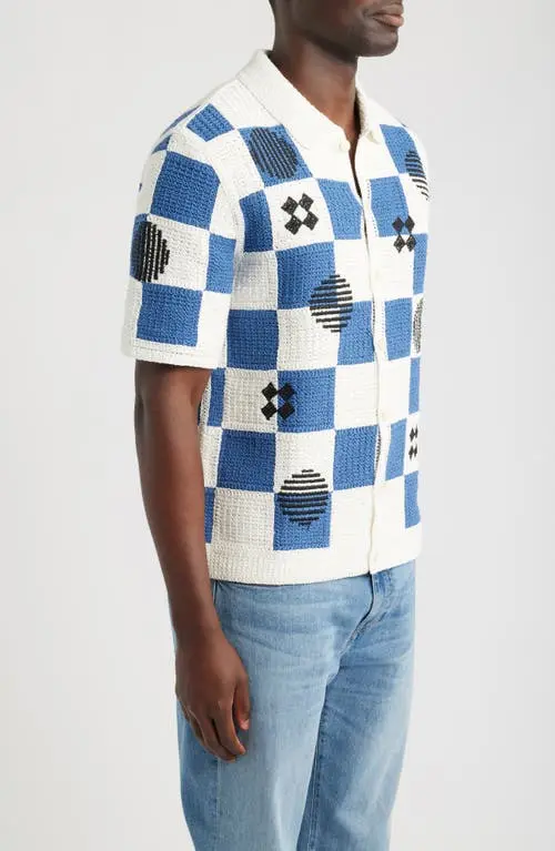 WAX LONDON Porto Check Embroidered Cotton Crochet Polo