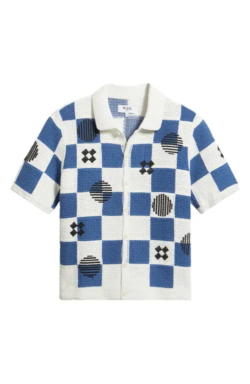 WAX LONDON Porto Check Embroidered Cotton Crochet Polo