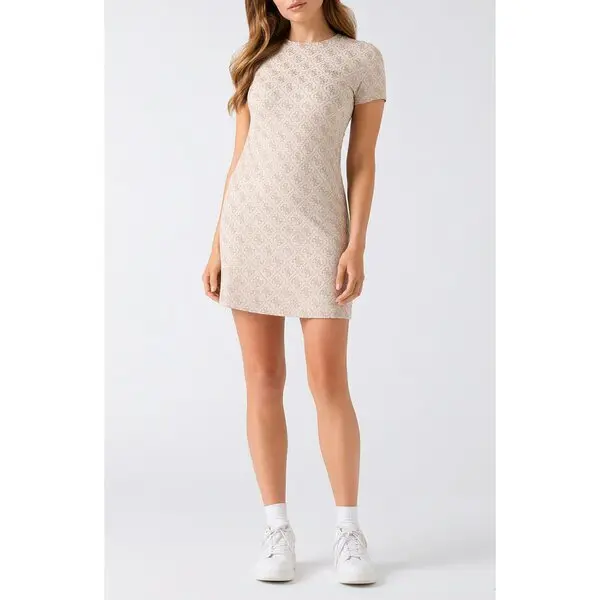 Guess 4g Monogram Jacquard Mini Dress - Beige