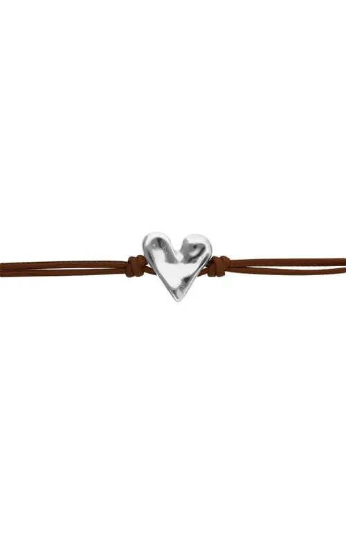 UNODE50 Brown Leather Strap With Sterling -plated Heart Detail