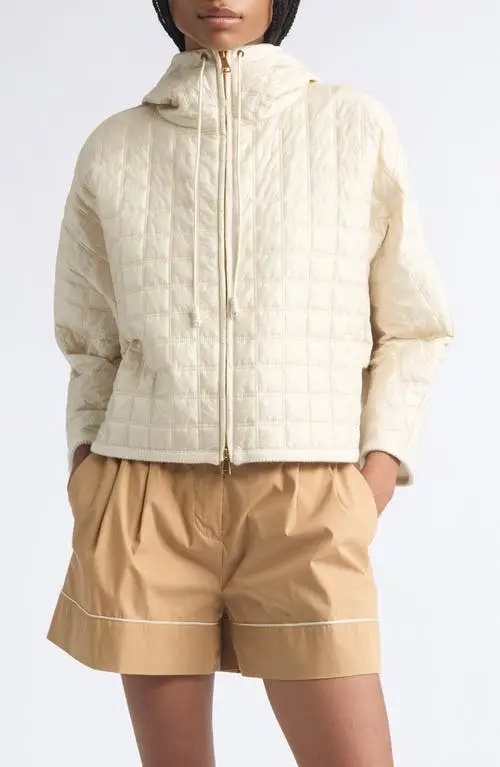 Moncler Boxy Quilted Nylon Cape Coat With Drawstring Hood - Beige