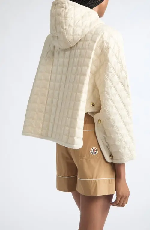 Moncler Boxy Quilted Nylon Cape Coat With Drawstring Hood