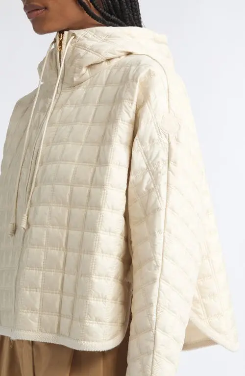 Moncler Boxy Quilted Nylon Cape Coat With Drawstring Hood