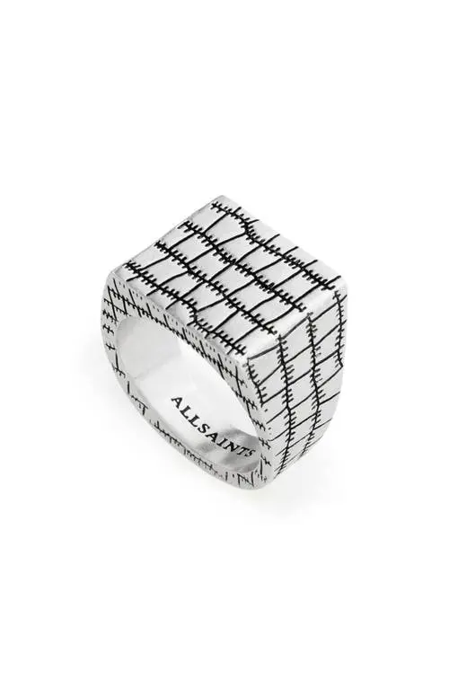 ALLSAINTS Croc Texture Signet Ring - Warm Silver
