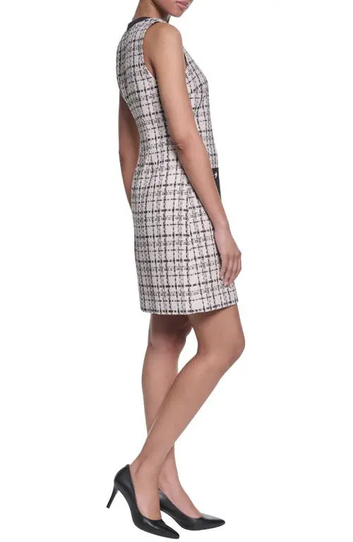 Karl Lagerfeld Paris Sleeveless Contrast Stitch Tweed Minidress
