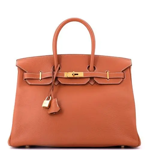 Hermès Birkin Handbag Brown Clemence With Gold Hardware 35