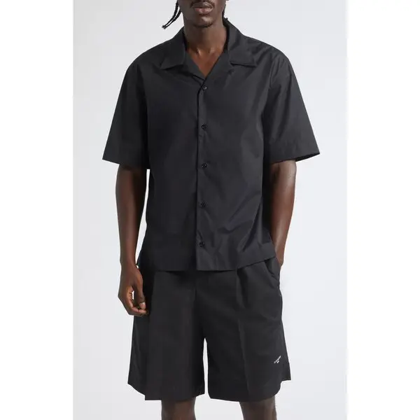 Givenchy Short Sleeve Cotton Poplin Graphic Bowling Shirt - Black