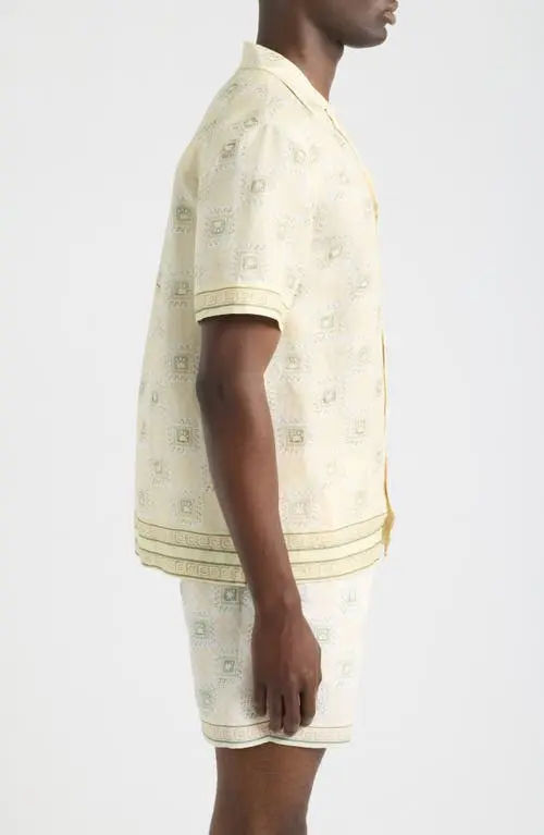 CHE Tehla Tile Print Linen Camp Shirt