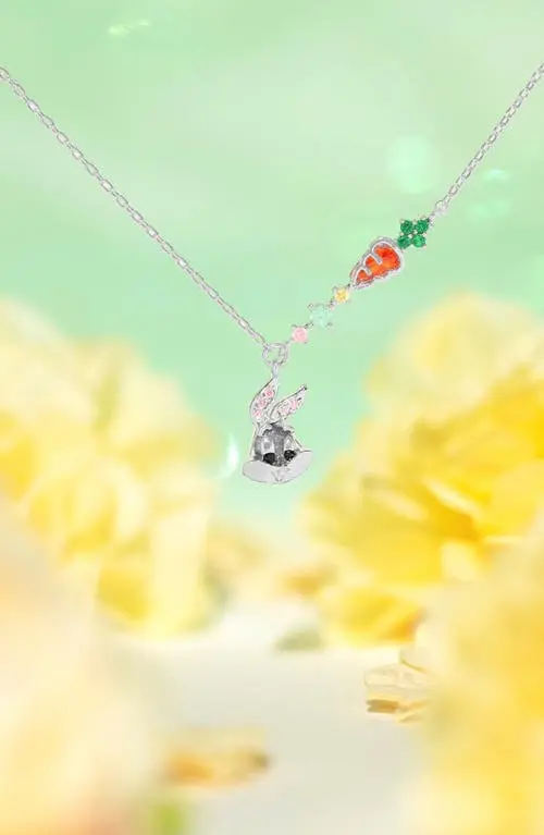 GIRLS CREW Bugs Bunny Pendant Necklace With Cubic Zirconia Accents - Silver