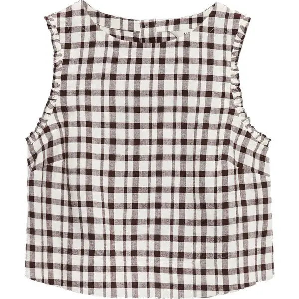 M&s Gingham Ruffle Trim Linen Blend Crop Top