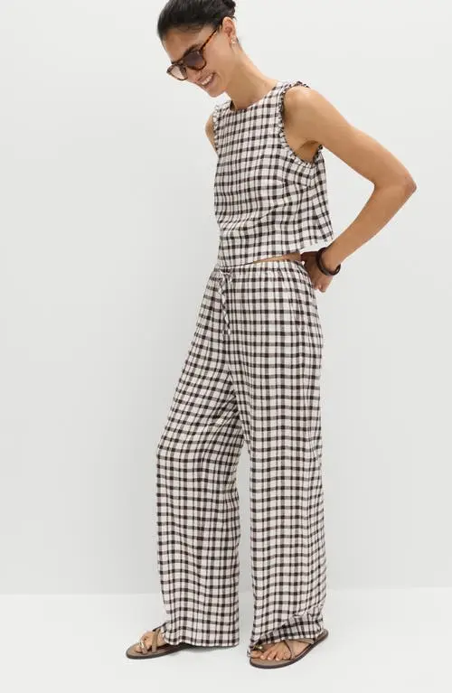 M&s Gingham Ruffle Trim Linen Blend Crop Top