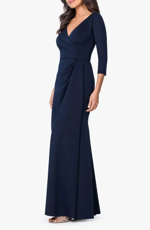 XSCAPE EVENINGS Ruched Scuba Knit Gown