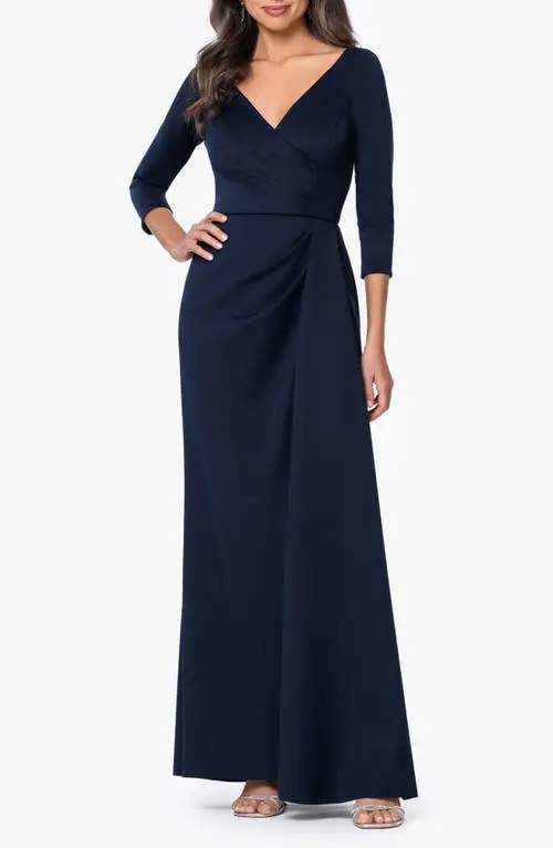XSCAPE EVENINGS Ruched Scuba Knit Gown - Midnight