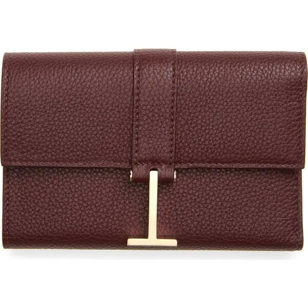 TOM FORD Kara Grain Leather Compact Wallet - Lost Cherry