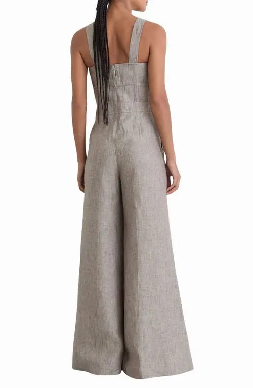 REISS Flora Square Neck Wide Leg Linen Jumpsuit