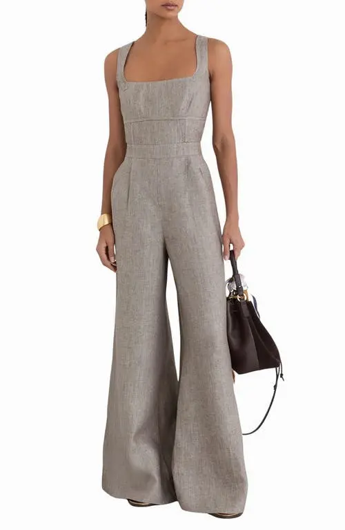 REISS Flora Square Neck Wide Leg Linen Jumpsuit