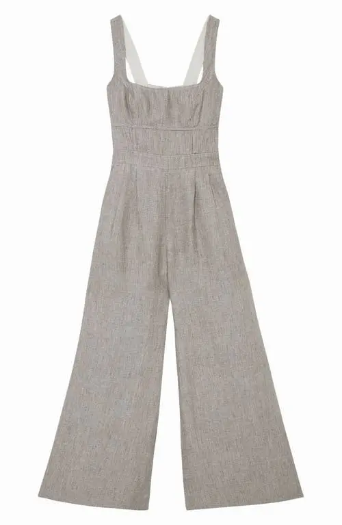 REISS Flora Square Neck Wide Leg Linen Jumpsuit