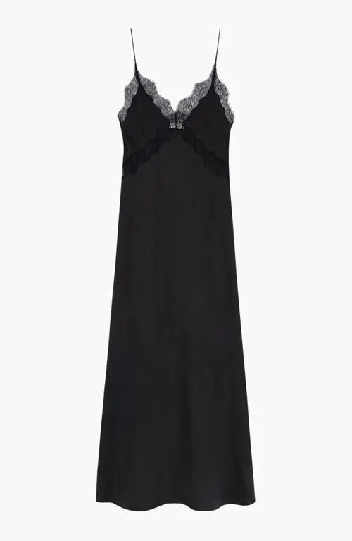 ANINE BING Magnolia Lace Trimmed Silk-blend Maxi Slip Dress