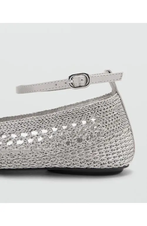 Mango Crochet Ankle Strap Ballet Flats