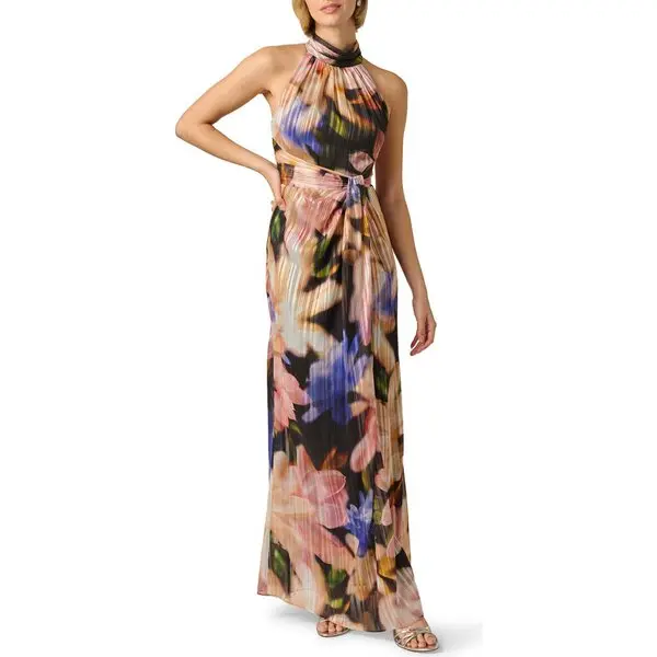 Adrianna Papell Floral Chiffon Gown - Black Multi