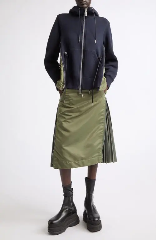 Sacai Mixed Media Scuba Knit & Nylon Twill Hoodie - Navy/khaki
