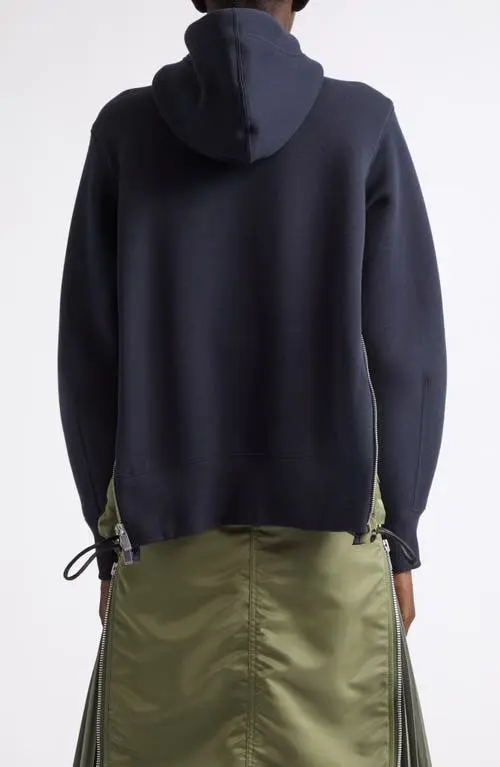 Sacai Mixed Media Scuba Knit & Nylon Twill Hoodie - Navy/khaki
