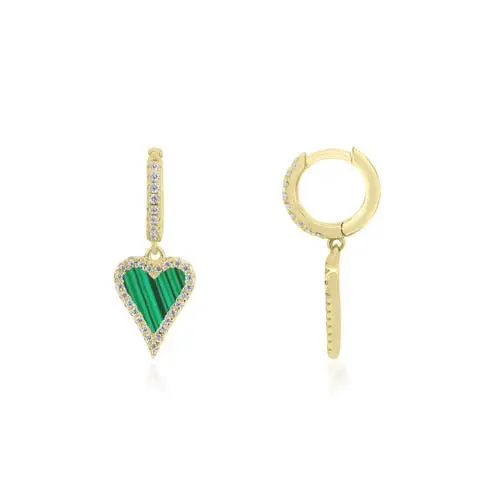 THE LOVERY FINE JEWELRY And Cubic Zirconia Halo Heart Dangle Earrings - Malachite
