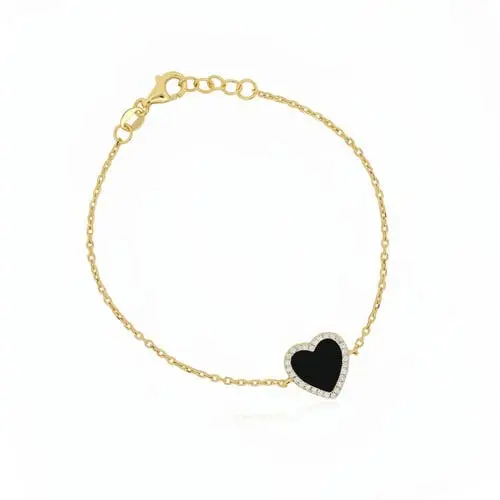 THE LOVERY FINE JEWELRY Heart Bracelet With Cubic Zirconia Accents - Onyx