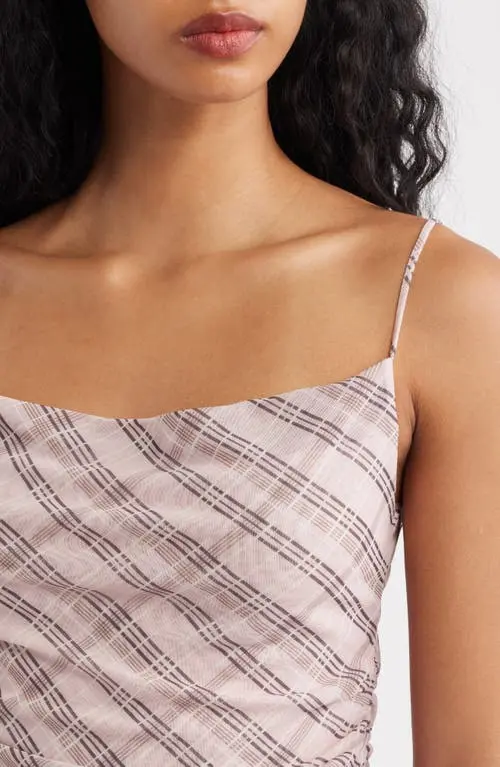Mango Illo Plaid Cowl Neck Ruched Top