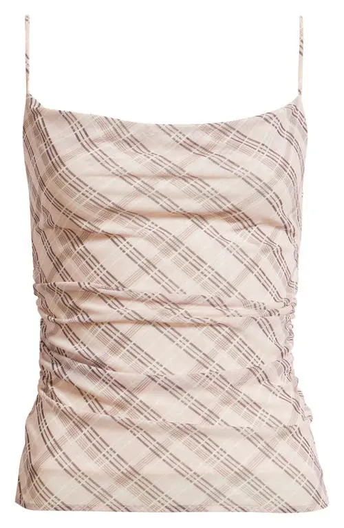 Mango Illo Plaid Cowl Neck Ruched Top