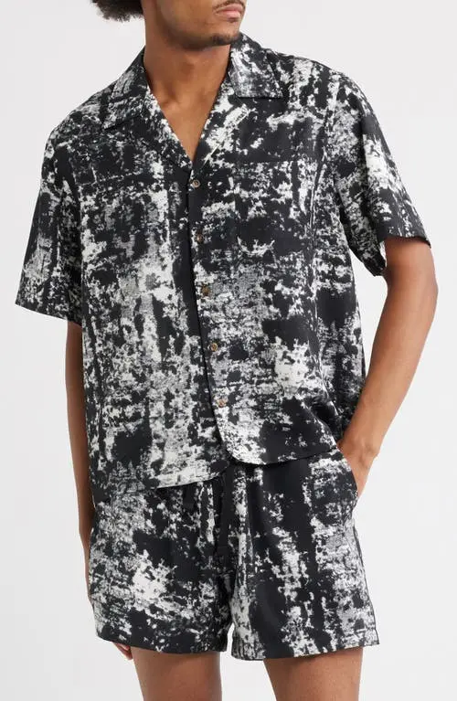 RIZORT Jason Abstract Print Camp Shirt - Black